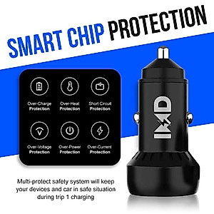 USB Type-C Car and USB Charger Car Accessories – 60W Dual Ports Type-C Cell Phone and USB Charger – Lighter USB Charger Compatible with iPhone, Samsung, Tablet – Fast Charge and Reliable Connection