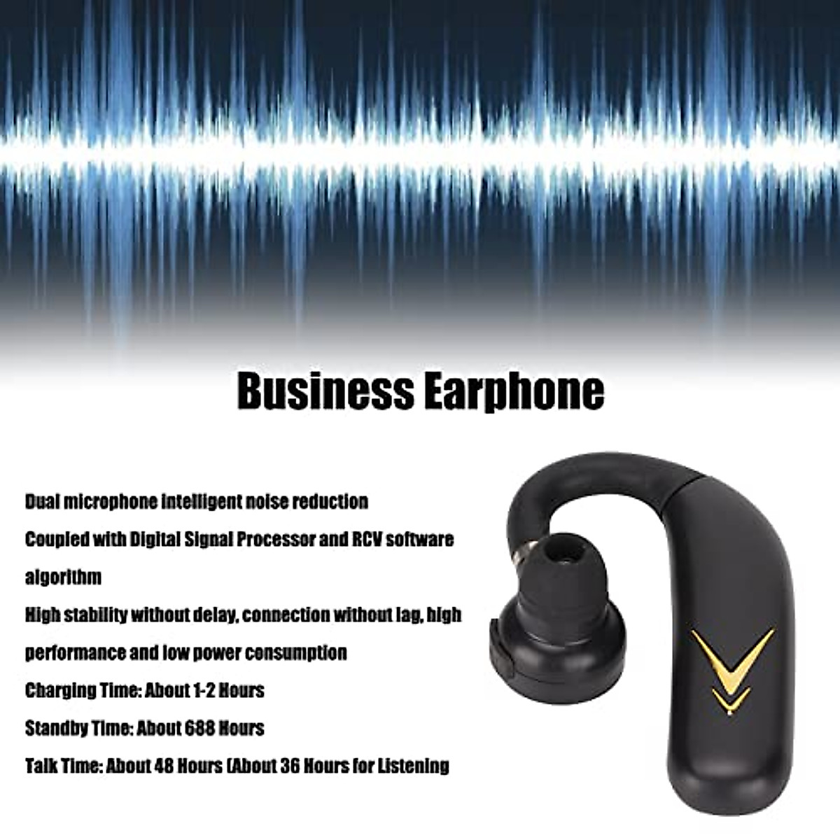 Lazmin112 Wireless Bluetooth Headphone, Deep Bass Noise Cancelling Ear Hanging Type Earphone, Double Rotation and Adjustable Angle, for Business/Office/Sports