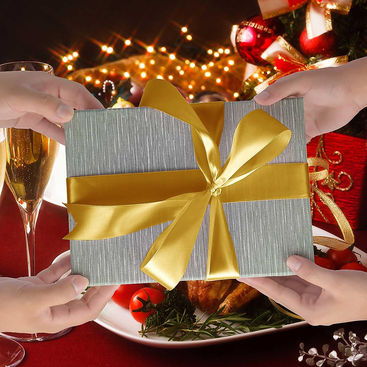 1-1/2 inch Gold Ribbon for Gift Wrapping, Satin Fabric Ribbon for Crafts, Christmas Tree, Valentines, Bows Bouquet, Floral, Hair Birthday Decoration 25 Yards