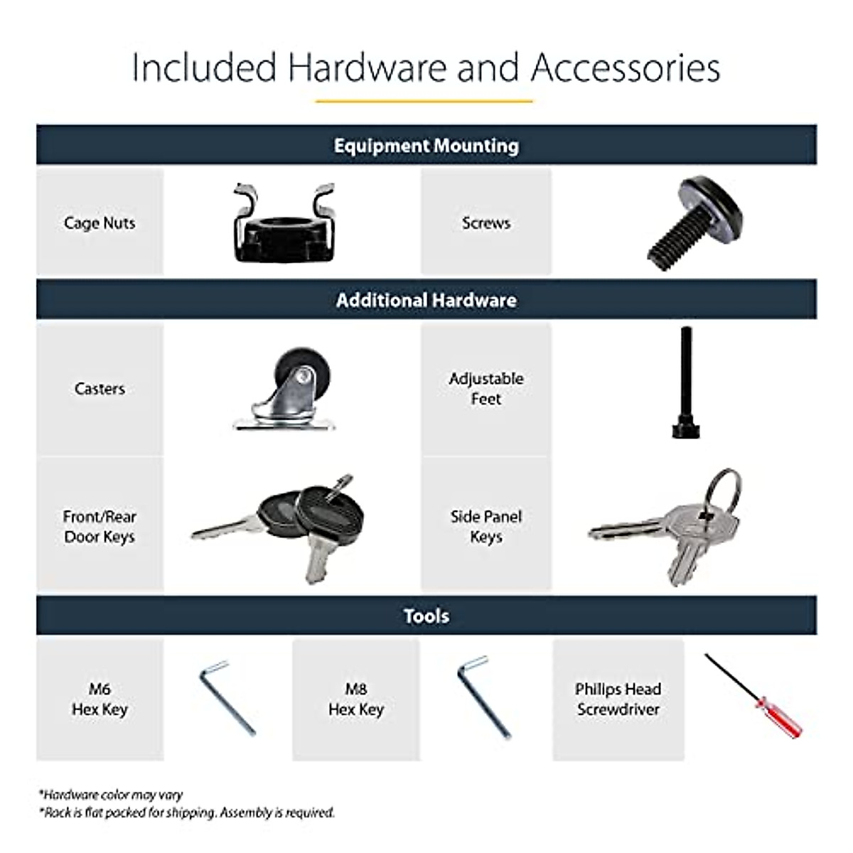 StarTech.com 22U Server Rack Cabinet with secure locking door - 4 Post Adjustable Depth (5.5" to 28.7") - 1768 lb capacity - 19 inch Portable Network Equipment Enclosure on wheels/casters (RK2236BKF)