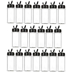 Nakpunar 20 pcs, 8 fl oz Clear Plastic Spice Jars with Black Cap and Sifter Shaker Orifice Disc PET, BPA Free, Made in USA