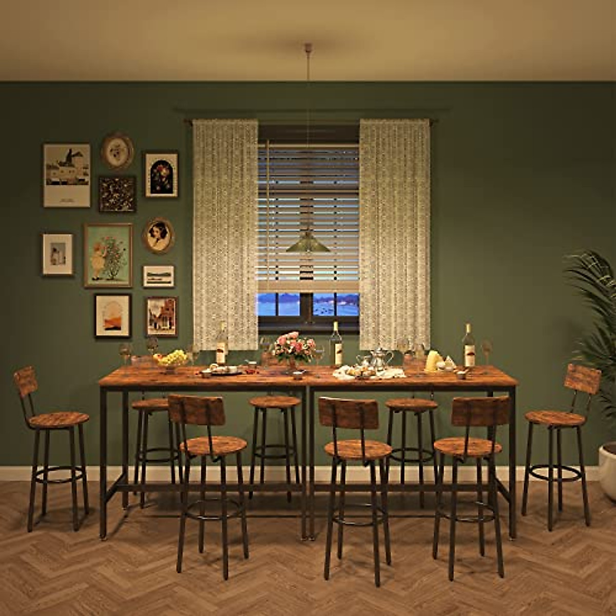 KIVENJAJA Bar Table and Chairs Set for 4, 5-Piece Rectangular Pub Bistro Table & Stools with Backrest, Counter Height Dining Table Set for Kitchen Living Room Restaurant Breakfast Nook, Rustic Brown