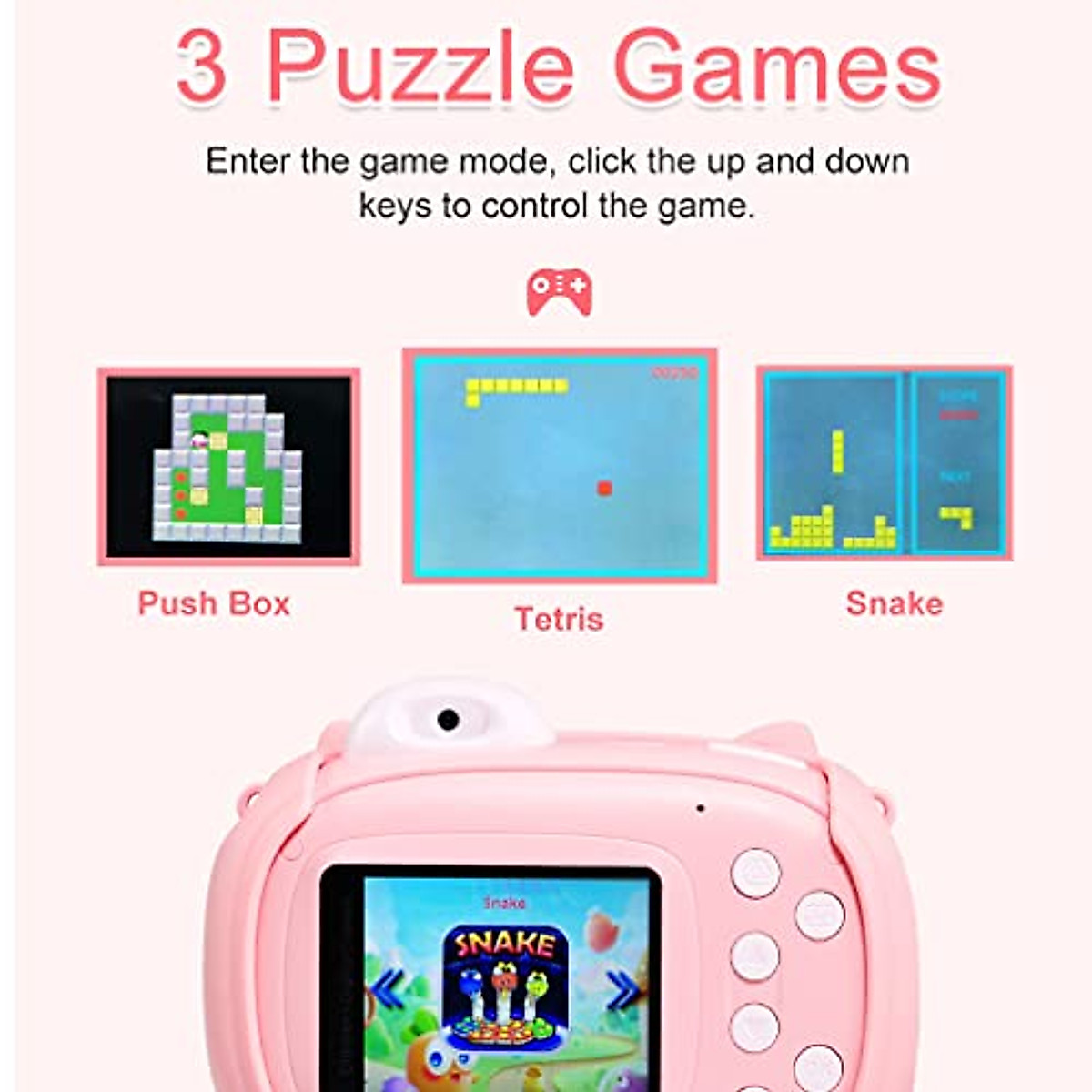 QSYY Children's Instant Camera 40MP Dual Lens 2.4 Inch Screen 32G Memory Card 33 Rolls of Printing Paper Colored Pencil Backpack Lanyard,Pink