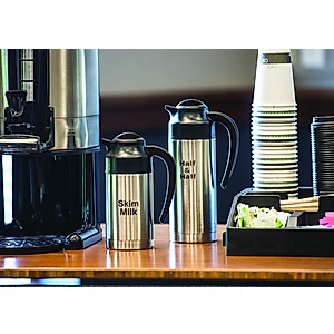 Service Ideas SSN100HHET Steelvac Carafe, Half & Half" Etched, 1 L, Black Base
