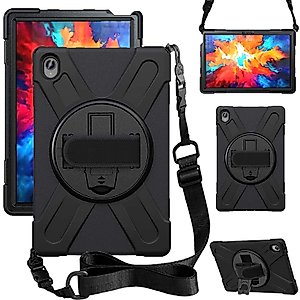 Junfire Shockproof Case for Lenovo Tab P11 Plus/P11 (2021/2020), Lenovo Tab P11 Plus/P11 Heavy Duty Rugged Case 11 inch with Hand Strap Kickstand Shoulder Belt for TB-J606F/TB-J606X/TB-J616F-Black
