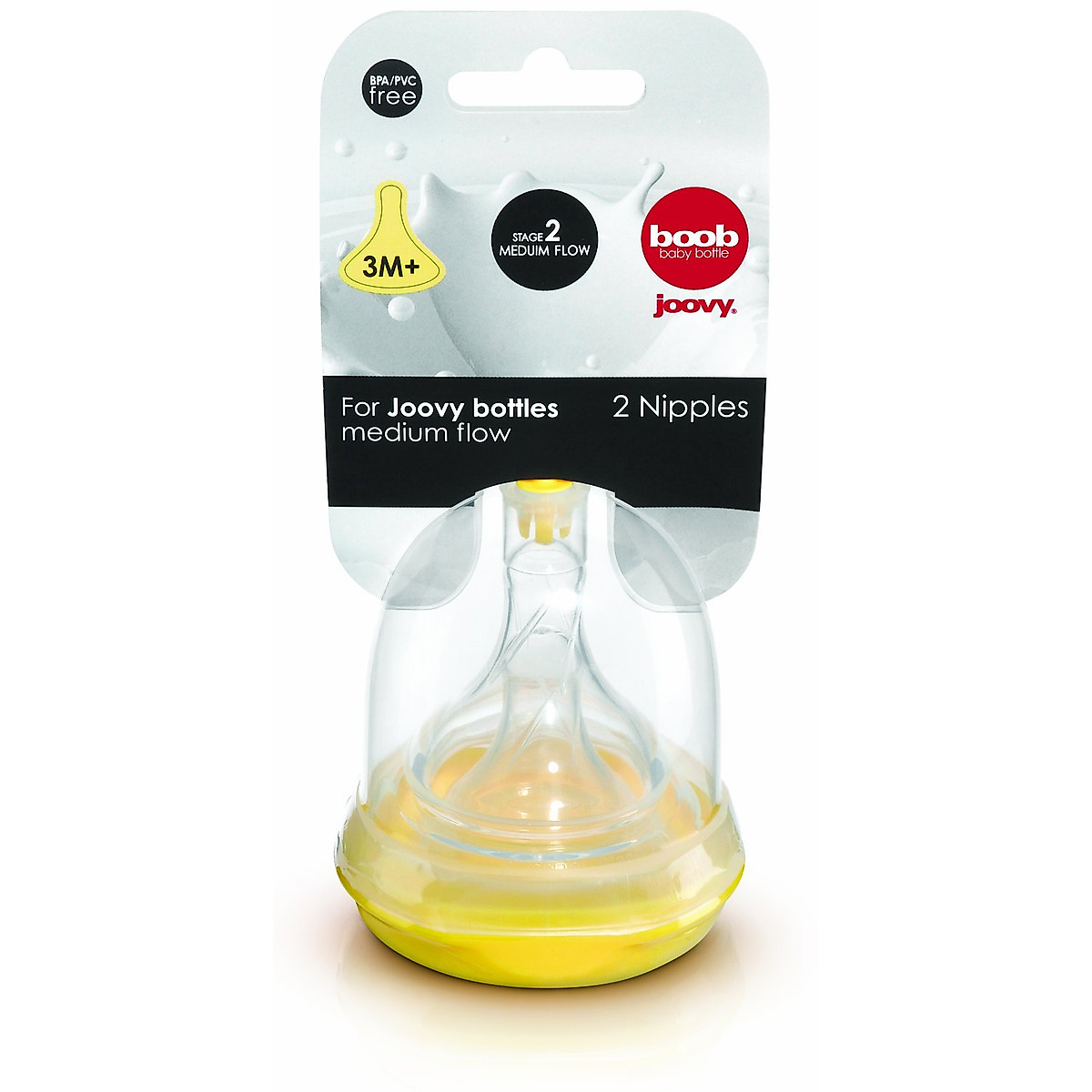 Joovy Boob Nipples with Elongated Shape to Mimic Mom and Available in 5 Flows Including X-Cut Extra Fast Flow for Thicker Foods - Compatible with Joovy Boob Bottle Line (Clear, Stage 2, 2 Count)