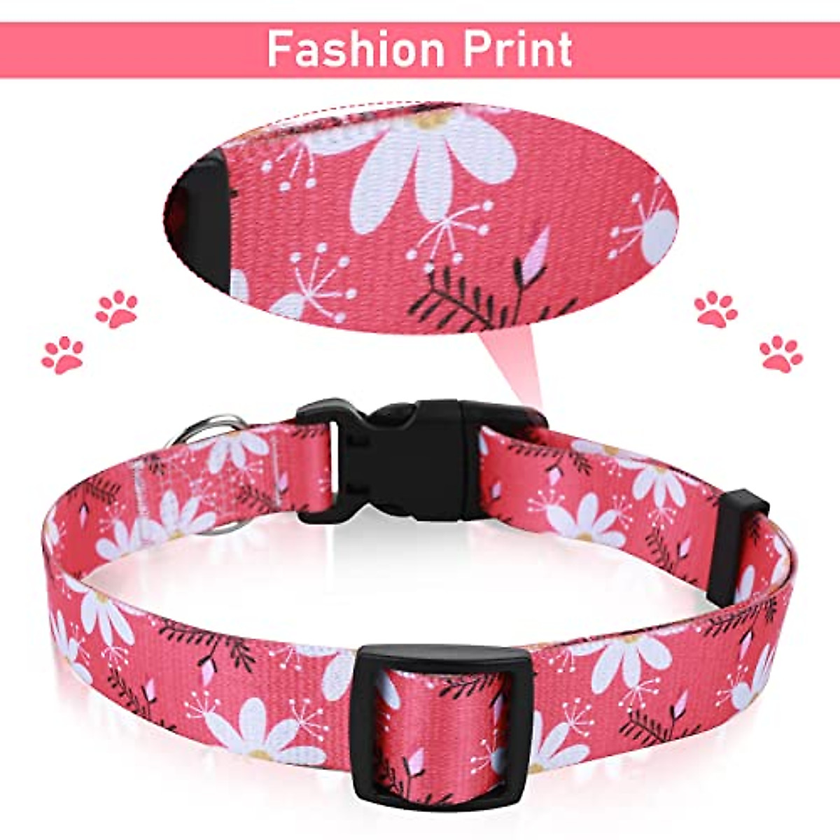 TIESOME Adjustable Soft Dog Collar, Bohemia Floral Multicolor Cute Patterns for Small Medium Large Pet Puppy Walking Running Training (Red M)
