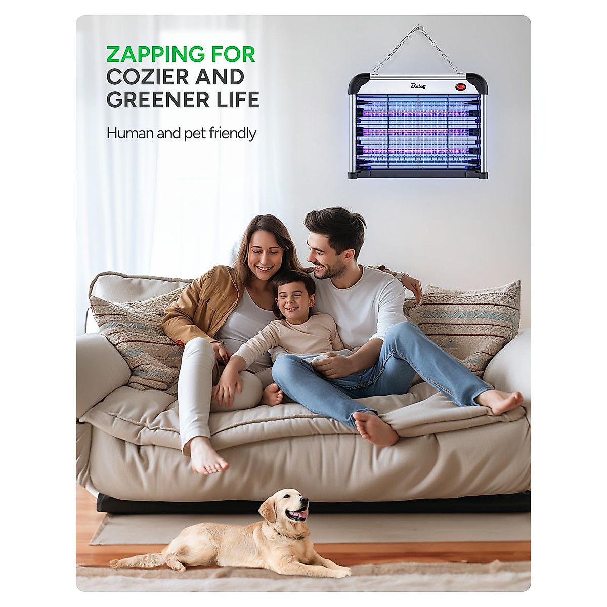 Buzbug LED Bug Zapper Indoor, 10 Years Lifespan 3 Lamps Sustainable Less Power, 3800V Powerful Electric Mosquito Zapper, Durable Fly Trap Mosquito Trap, Fly Killer Fly Zapper -MA009