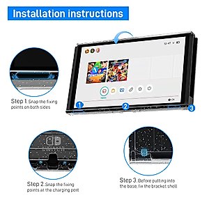 RHOTALL Glitter Case Compatible with Nintendo Switch OLED, Clear Sparkle Dockable Shell for Switch OLED and Joycon Controller, Comfort Grip Case with Shock-Absorption and Anti-Scratch Design