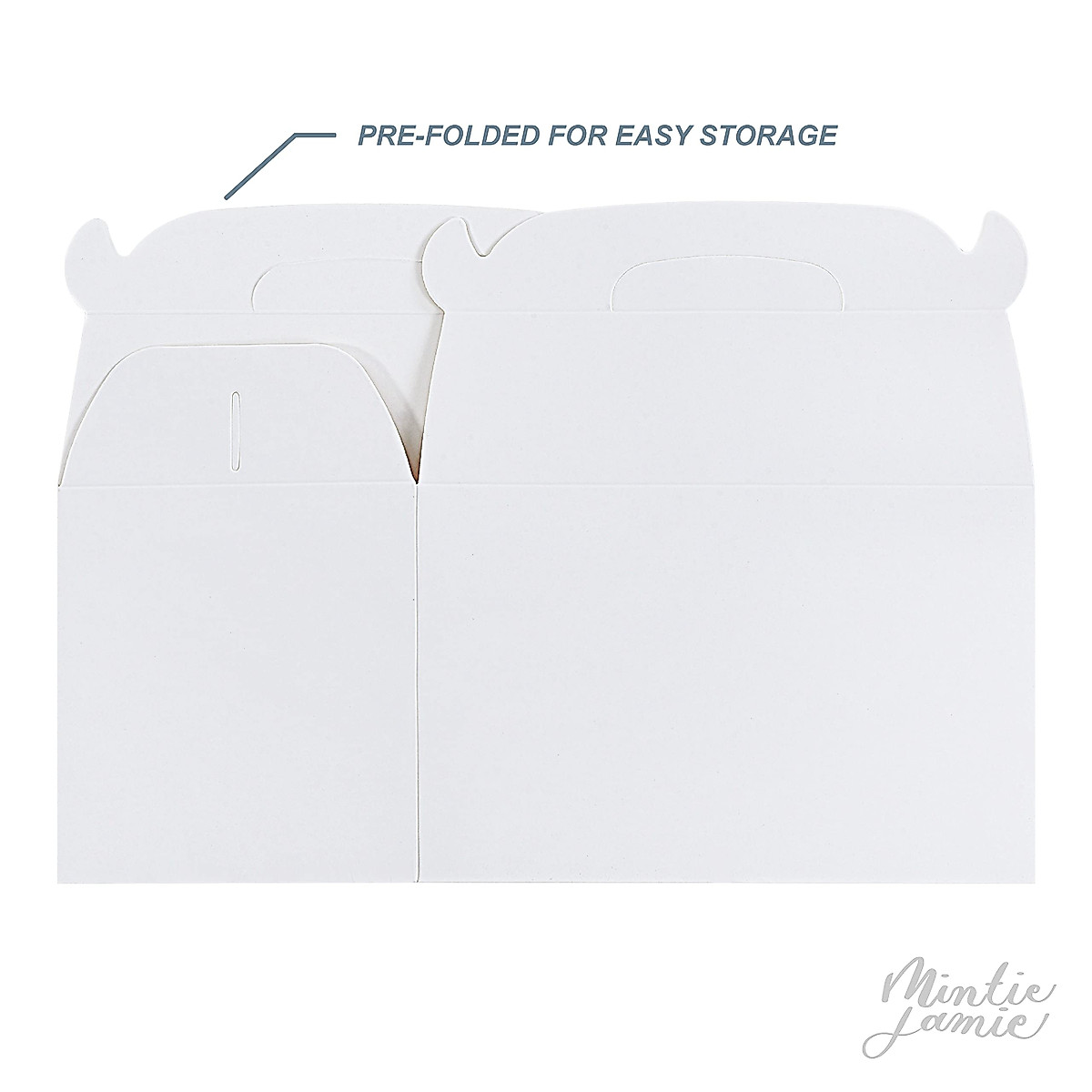 MintieJamie White Treat Boxes 1 Dozen White Boxes for Favor 8.5X5X5.5 Inches Large Handle Favor Boxes, Kids Party Favor Box, Party Box, Birthday Goodies Box, No Assembly Needed