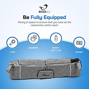 StrollAir Universal Double Stroller Organizer, Insulated Cup Holder Stroller Caddy for TWIN WAY Mountain Buggy Bumbleride Indie Twin Bob Duallie & Baby Jogger City Mini Stroller Accessories, Grey