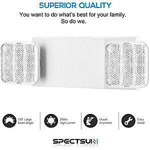 SPECTSUN 12 Pack LED Emergency Lighting Fixture with 2 LED Heads and Hardwired Adjustable White Color Commercial Emergency Lights with Battery Backup for Power Failure