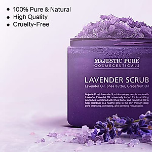 Lavender Oil Body Scrub Exfoliator with Shea Butter and Grapefruit Oil by Majestic Pure - Exfoliate & Moisturize Skin, Fights Acne - 10 oz