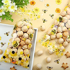 Outus 100 Pieces Bee Party Bags Treat Bags Yellow Honey Bee Cellophane Plastic Candy Bags Goodie Bags Bee Party Favor Bags with 100 Silver Twist Ties for Kid Bee Birthday Party Baby Shower Party Supplies