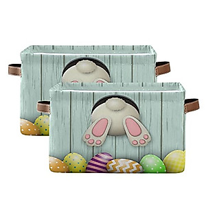 Easter Day Bunny Tail Eggs Storage Basket Fabric Laundry Baskets Happy Easter Rabbit Spring Storage Boxes Organizer Bag for Baby Cloth Dog Toy Book Storage Cubes Shelf Closet Bins 16×12×8 Inches