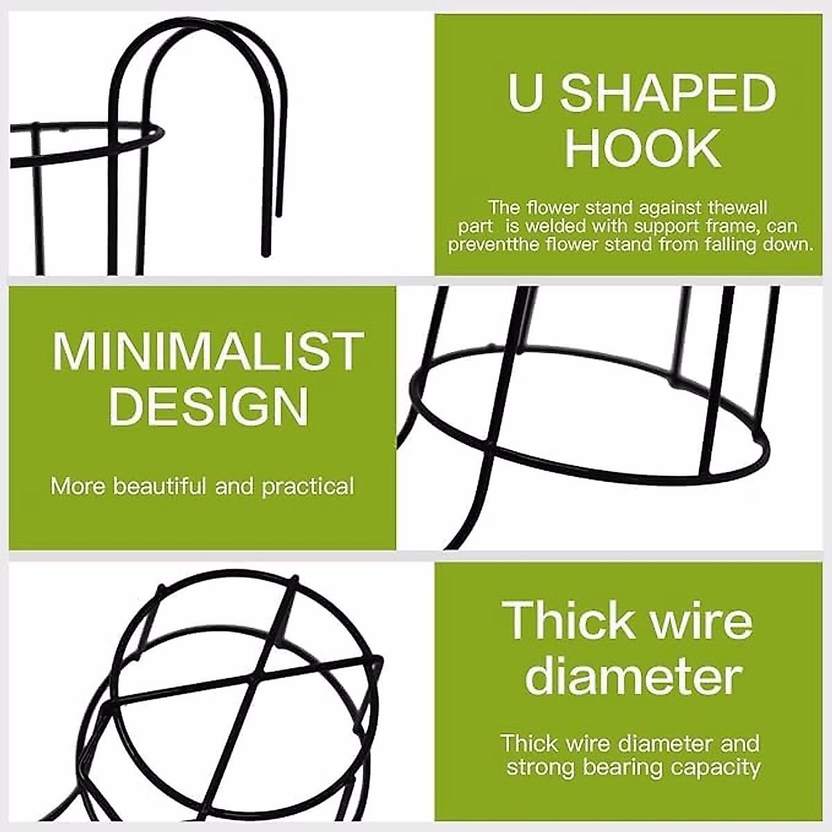 4 Pack Round Hanging Railing Planters, Flower Pot Holders, Metal Pot Plant Basket, Shelf containers for Indoor and Outdoor use (Black)