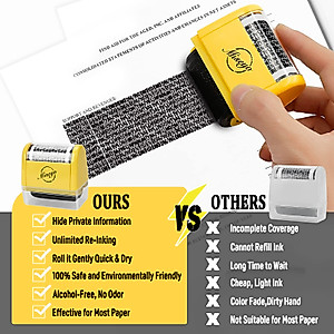 Miseyo Wide Identity Theft Protection Roller Stamp Set - Yellow(3 Refill Ink Included) with Privacy Protection Sticker for Postage Shipping Label 20 Pcs