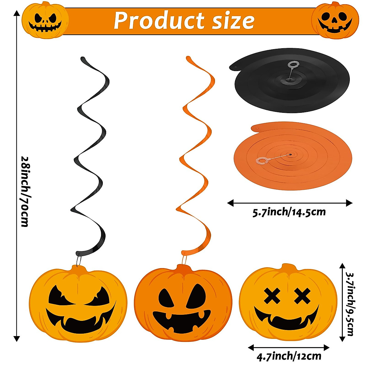 60PCS Halloween Pumpkin Party Swirls Decorations Little Pumpkin Hanging Swirls Black Orange Halloween Ceiling Hanging Decor Supplies for Halloween Party Birthday Pumpkin Theme Party Favors