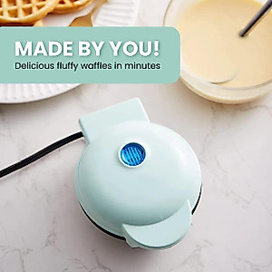 Mini Maker for Individual Waffles, Hash Browns, Keto Chaffles with Easy to Clean, Non-Stick Surfaces, 4 Inch, Waffles in Minutes (Aqua)