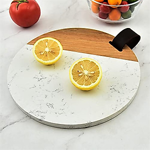 GULRUH Wood Cutting Boards for Kitchen, Round Solid Wood Marble Splicing Kitchen Chopping Board