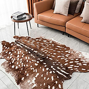 Faux Deer Rug Cowhide Rug Animal Rug Deer Print Rug Faux Cow Hide Western Area Rug Sika Deer Animals Mat Carpet for Home Living Room(5x6ft)