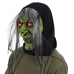 MOLEZU Halloween Witch Mask Scary Evil Costume Head Masks Creepy Adult Party Cosplay Props (LED-Green)