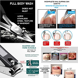 Nail Clippers Set 4Pcs Ingrown Toenail Nail File, Nail Cutter Surgical Stainless Steel Treatment Thick Nail Clipper, Fingernail Clipper for Men Seniors Skin Remover Metal Tin Box Suitable for Gifts