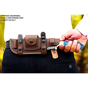 Ottoza Tracker Knife & Bone Handle - Damascus Hunting Knife - Horizontal Carry Knife Sheath 198