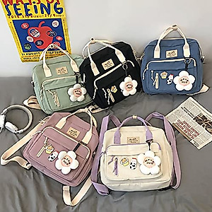 Tonecy Japanese Backpacks for Teen Girls for Middle School, Kawaii Backpack with Pins Kawaii School Backpack Cute Aesthetic Rucksack (Black 31x10x27cm)