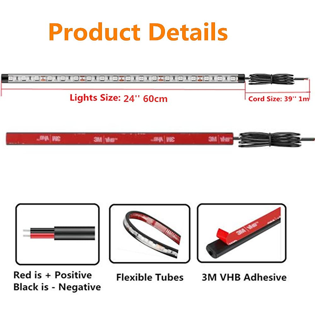 Vbakor Boat Led Strip Lights, 4 Pcs 24'' Marine Boat Interior Courtesy Deck Navigation Lights, Super Bright Waterproof Marine Led Lights Strip for 12V Pontoon Fishing Boat Yacht Kayak Sailboat (Blue)