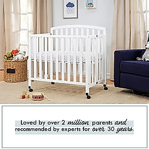 DaVinci Dylan Folding Portable 3-in-1 Convertible Mini Crib and Twin Bed in White, Greenguard Gold Certified