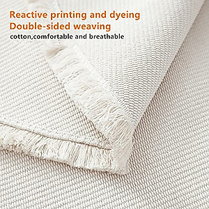 Poowe Round Cotton Rug Woven Tassel Throw Rug Washable Area Rug for Living Room Bedroom Kitchen Bathroom (Green Leaves)