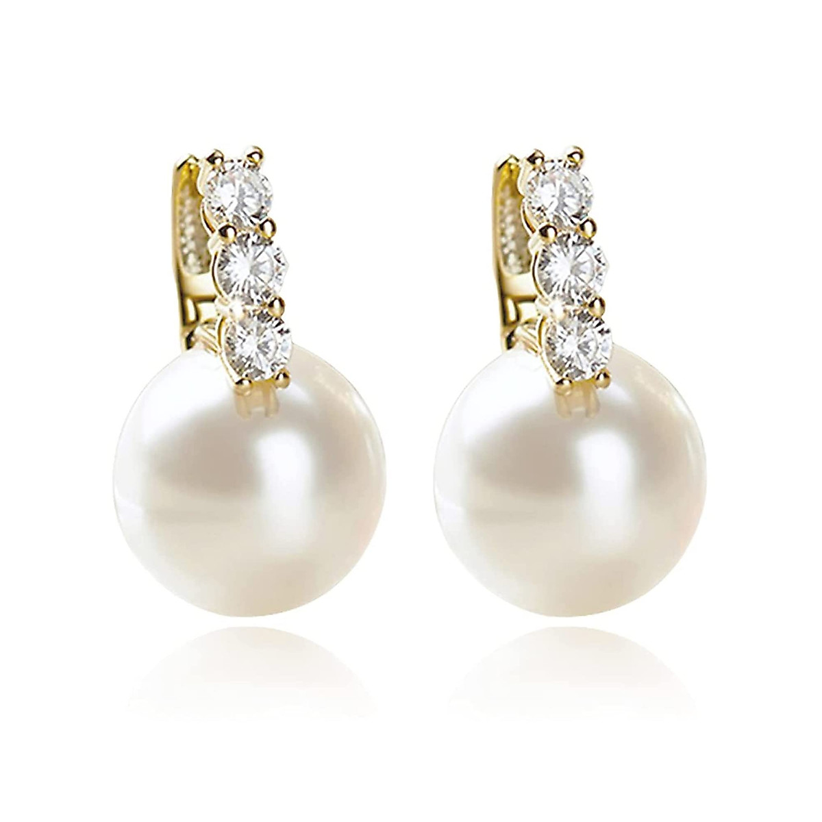 Pearl Earrings for Women 14K Gold Plated Hypoallergenic Pearl Earrings 5A Cubic Zirconia Dangle Earrings Elegant Jewelry (1-Gold)