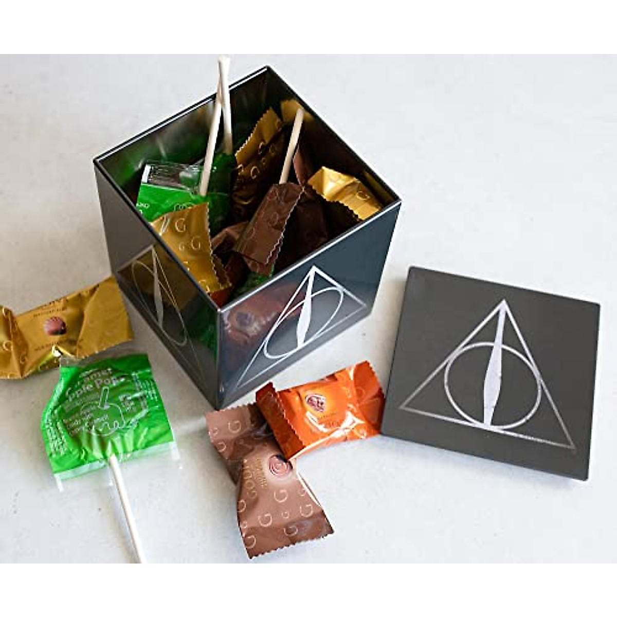 Ukonic Harry Potter Deathly Hallows Tin Storage Box Cube Organizer with Lid | 4 Inches