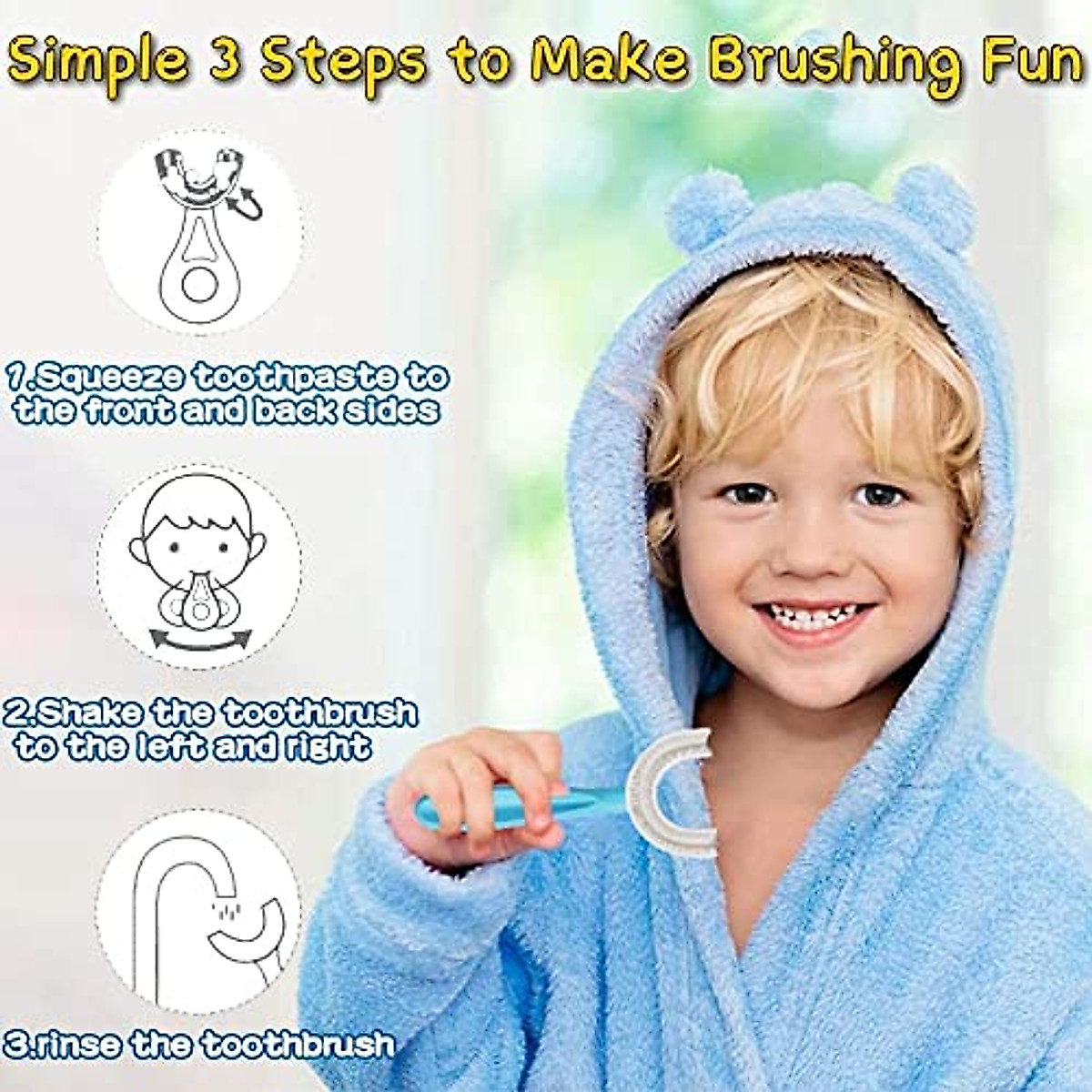 YOTEE U-Shaped Toothbrush Kids 2 PCS - Toddler with Food Grade Soft Silicone Brush Head, Manual Whole Mouth for Age 2-6, 360° Oral Teeth Cleaning Design