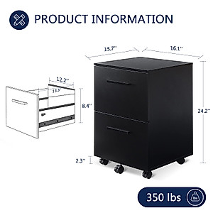 VICLLAX 2 Drawer Mobile Filing Cabinet, Vertical File Cabinet for Legal/Letter/A4 Files, Assembled Needed, Black