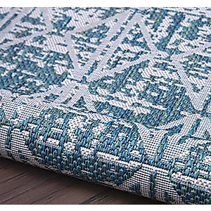 RUGBUGGERY Indoor Outdoor Moroccan Panel Area Rug (8'x10', Distressed Ocean)