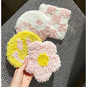Coasters for Drinks, Handmade Preppy Tufted Pink Pastel Smily Face Rug Cute Aesthetic Home Room Decor Coffee Table Gift 4Pcs
