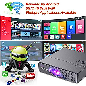 Mini Projector,400 ANSI Lumen,1080P HD Video DLP Portable Projector with Android , Wi-Fi, Wireless and Wired Screen Sharing.Dual 3W Speaker,Max to 300 Inch Picture,No Built-in Battery