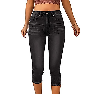 Vetinee Women's Slate Black Summer High Waisted Casual Skinny Slim Fit Stretch Cropped Denim Capri Jeans Size 12/14