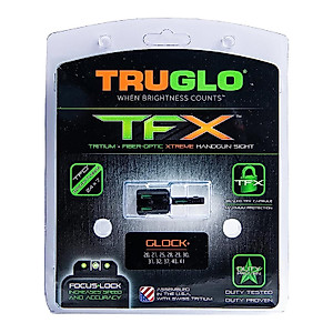 TRUGLO TFX Handgun Sight | Durable Shock-Resistant Compact Brightly Glowing Tritium & Fiber-Optic Xtreme Day/Night Sight, Compatible with Glock High Handguns,Black