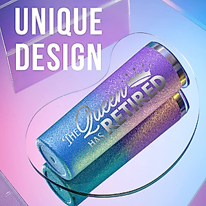 Onebttl Retirement Gifts for Women, Funny Retirement Tumbler 20oz, Retired Gifts for Coworkers, Grandma, Friends - Blue Purple (The Queen Has Retired)