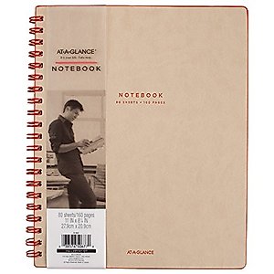 AT-A-GLANCE Collection Twin Wire Notebook, Ruled, 80 Sheets, 11" x 8 1/4", Tan/Red (YP14107)