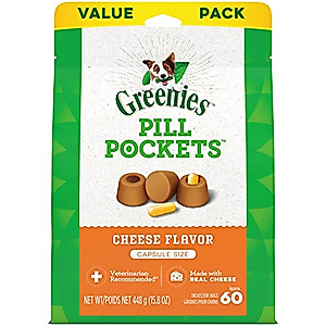 GREENIES PILL POCKETS for Dogs Capsule Size Natural Soft Dog Treats, Cheese Flavor, 15.8 oz. Pack (60 Treats)