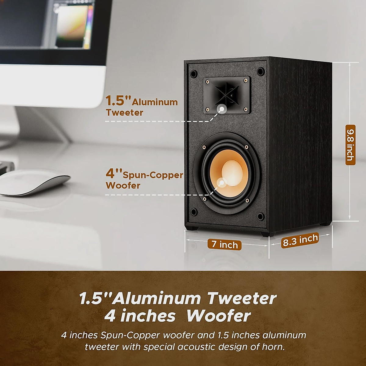 Starfavor Passive Bookshelf Speakers,2 Way Home Stereo Speakers,Passive Speakers Pair for Desktop Stereo or Home Theater Surround Sound,Boost Bass,4-inch woofer and 1.5" Aluminum Tweeter