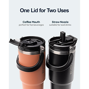 BUZIO 40 oz Tumbler with Handle, Insulated Tumbler with 2-in-1 Lid and Straw, Stainless Steel Vacuum Insulated Iced Coffee Tumbler Cup, Spill-Proof Travel Mug Thermal Cup for Hot and Cold Drinks