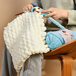 Chenille Chunky Yarn Arm Knitting Thick Bulky DIY for Knit Blanket Cushion Bed Sofa Home Decor (Light Blue, 2-Pack, 0.5kg/1.1 lb, 48 Yards)