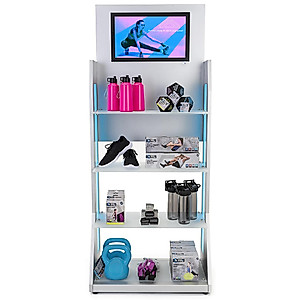 Displays2go LED Gondola with Digital Screen, Built-in Speaker, Four Shelves - Silver (SMFSDDSLED)