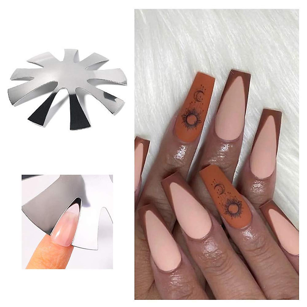 Silver Acrylic French Nails Nail Cutter Almond Shape Tips Manicure Edge Trimmer Pro 9 Size Easy French Smile Cut V Line Easy French Cutter Nail Art Tool Kit Acrylic Nail Tools