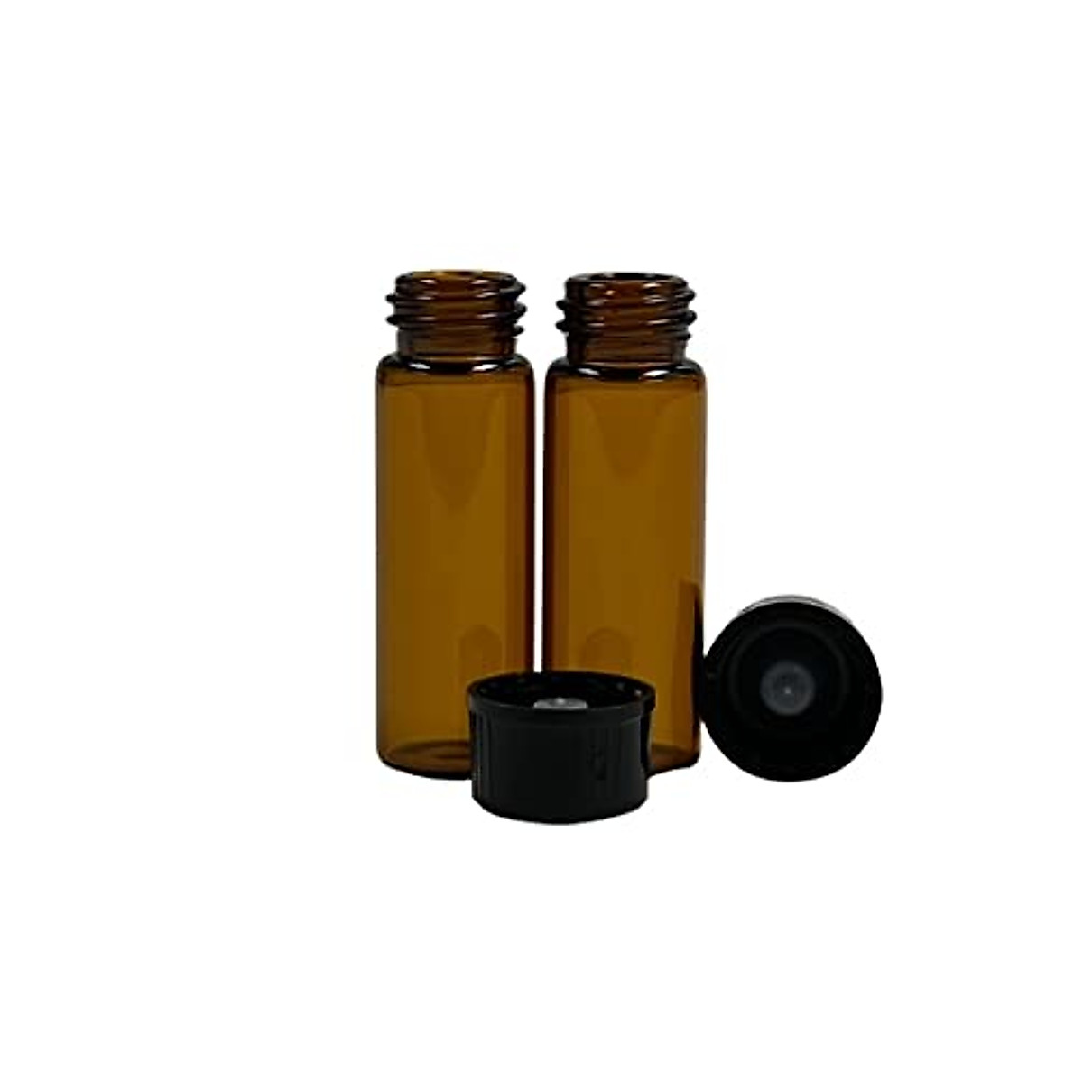 144 PCS, 15mm X 45mm [1 Dram, 4ml] Amber Glass Vials with Plastic Cone Liner Cap